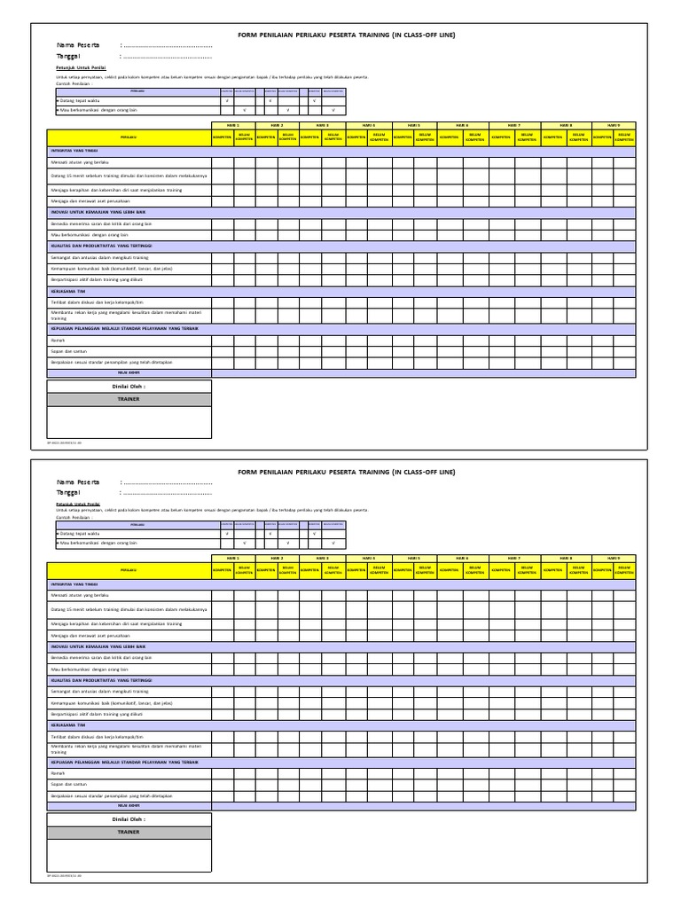 Form Penilaian in Class TAS | PDF
