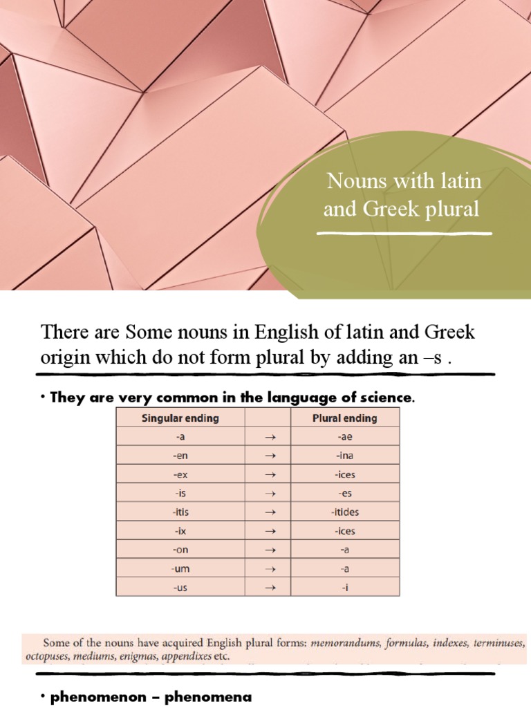 Latin and Greek Plural Nouns Guide | PDF