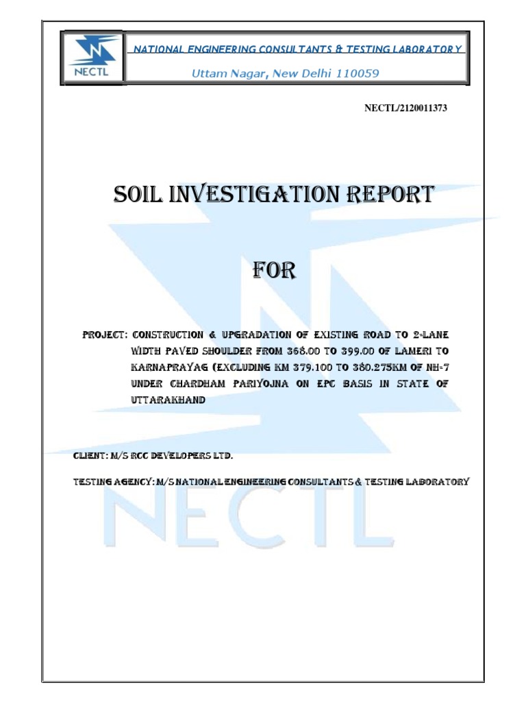 Soil Investigation Report For: National Engineering Consultants ...