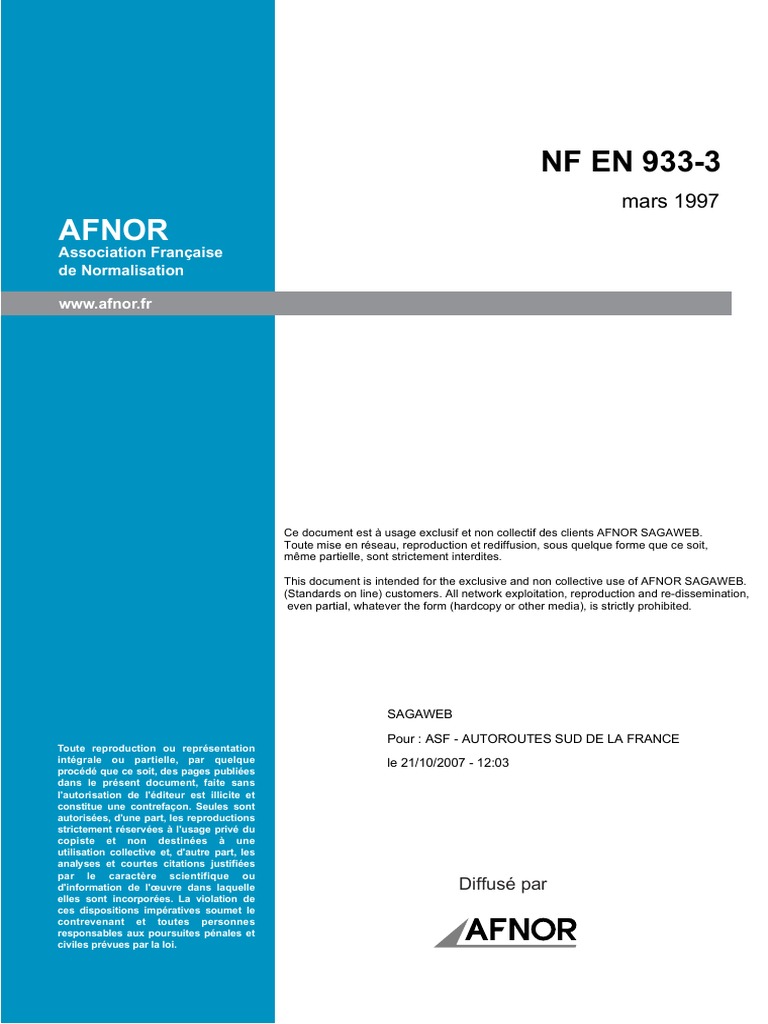 NF en 933-3 Mar 97.essais - Geometriques Des Granulats - Coefficient D ...