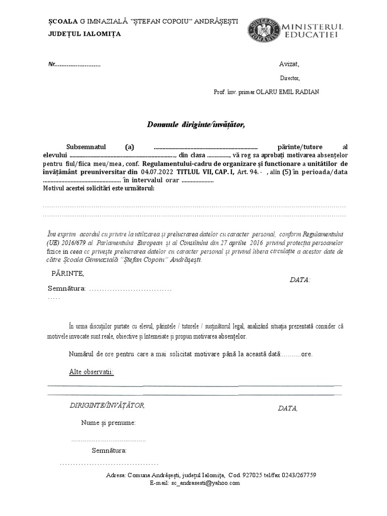 Cerere Invoire Elev | PDF