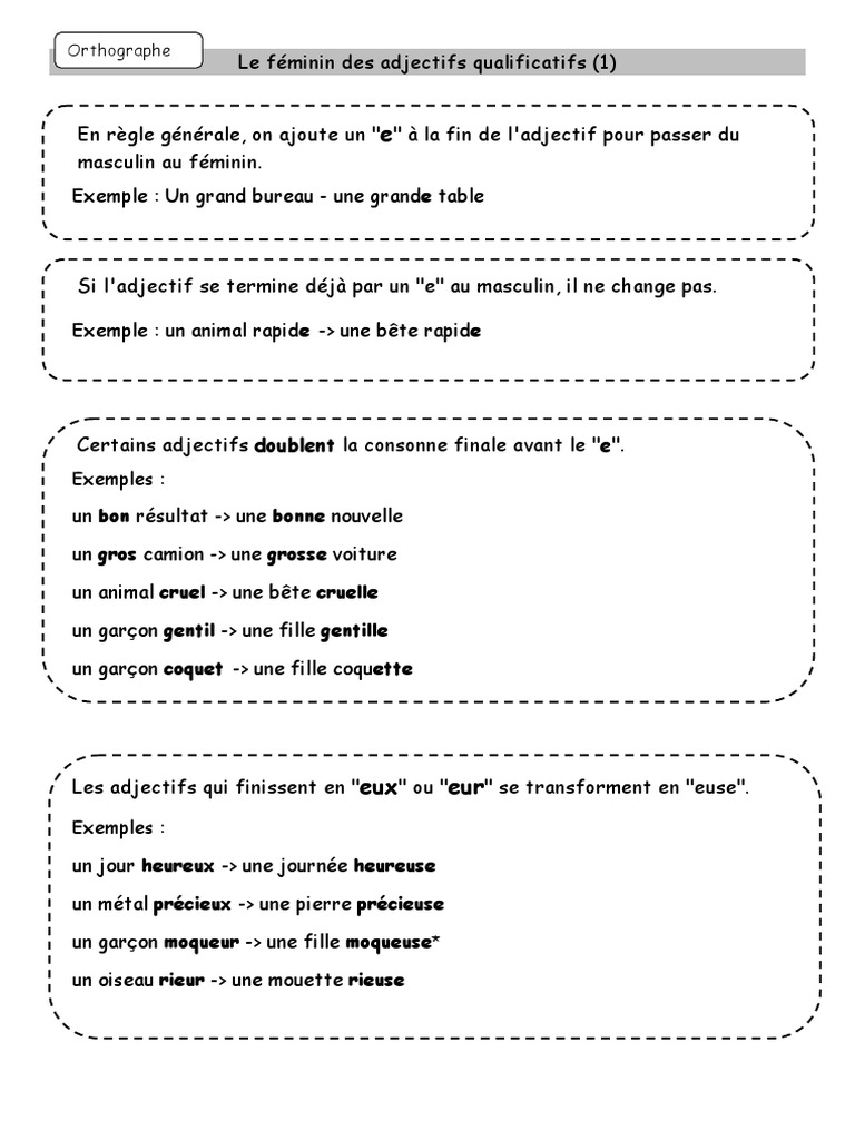 Le féminin des adjectifs qualificatifs | PDF