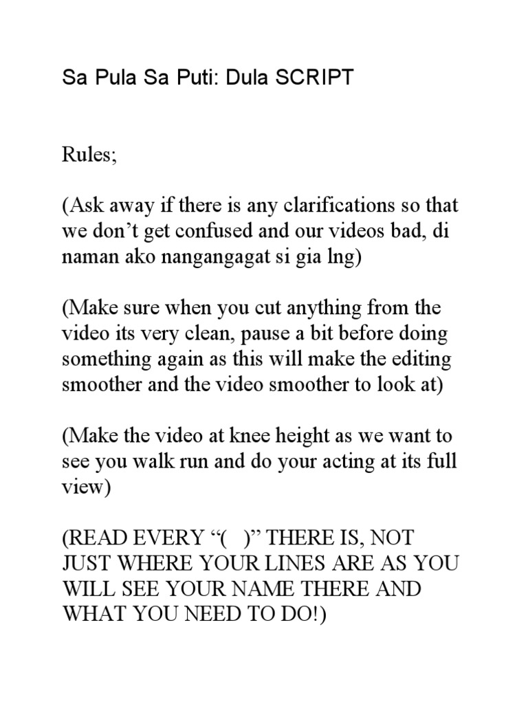 Sa Pula Sa Puti Script and What To Do | PDF