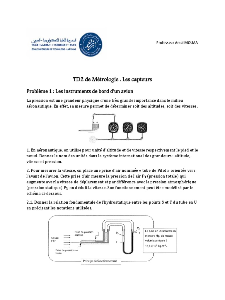 TD 2 de Métrologie | PDF | Altitudes et vitesses (aéronautique) | Pression