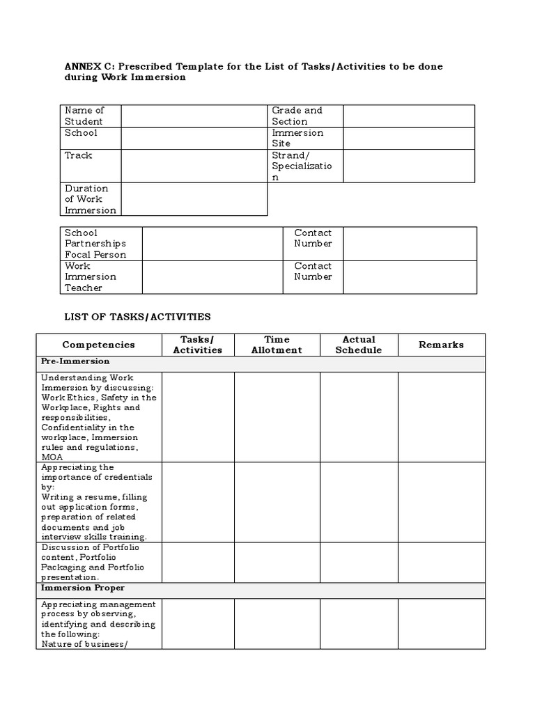 Work Immersion Template | PDF | Business
