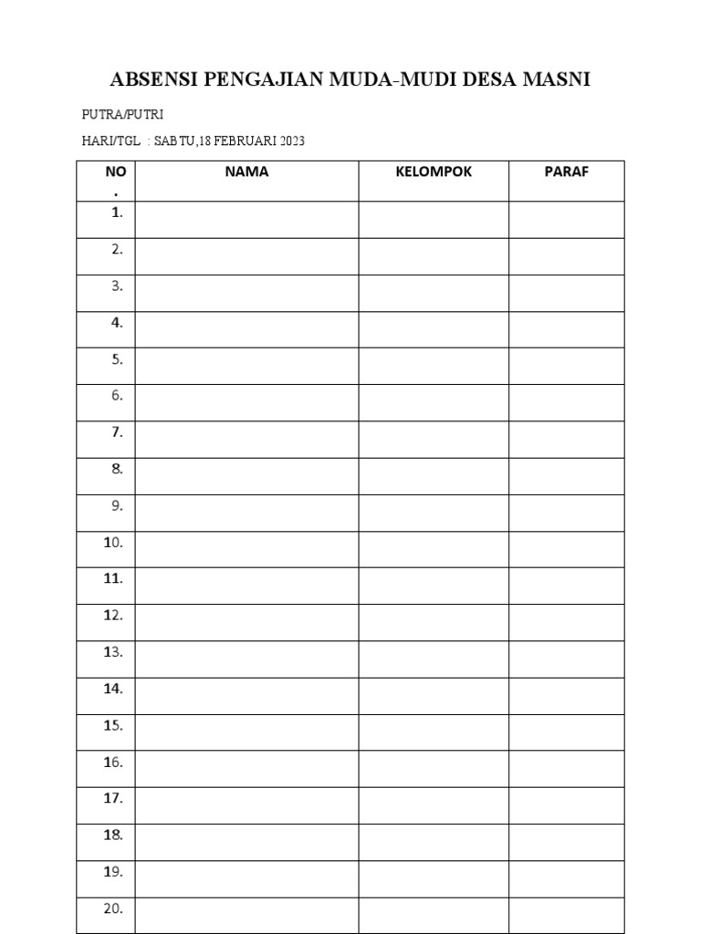 Absensi Pengajian Muda | PDF
