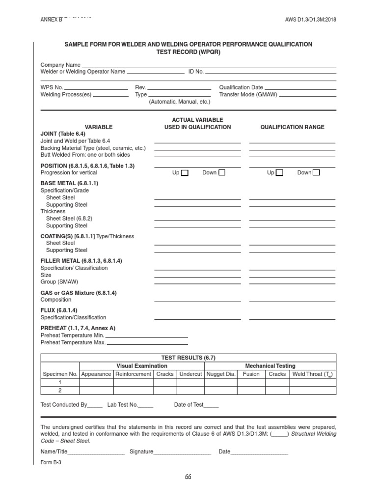 WPQR for AWS D1.3 Qualification | PDF | Welding | Construction
