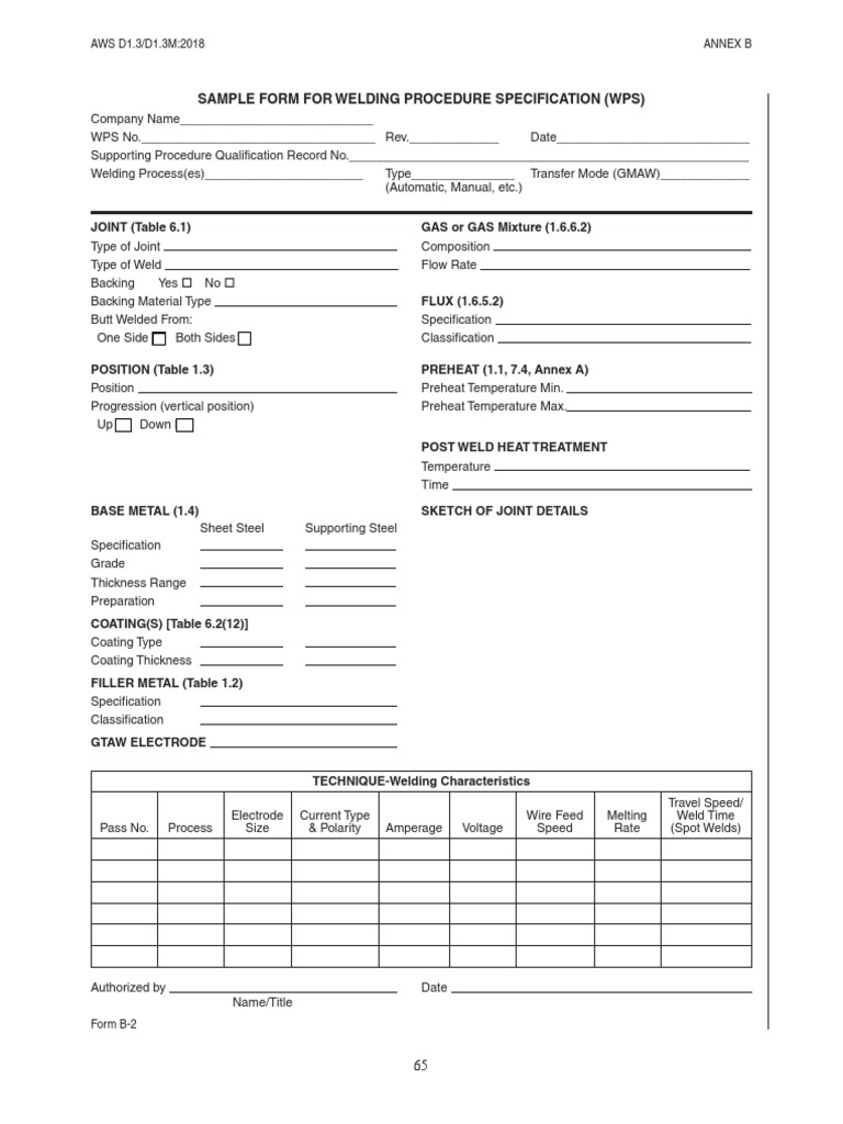 Welding Procedure Specification Form | PDF