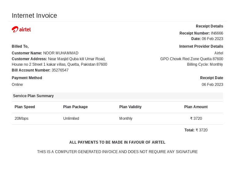 Internet Invoice Template 1 | PDF
