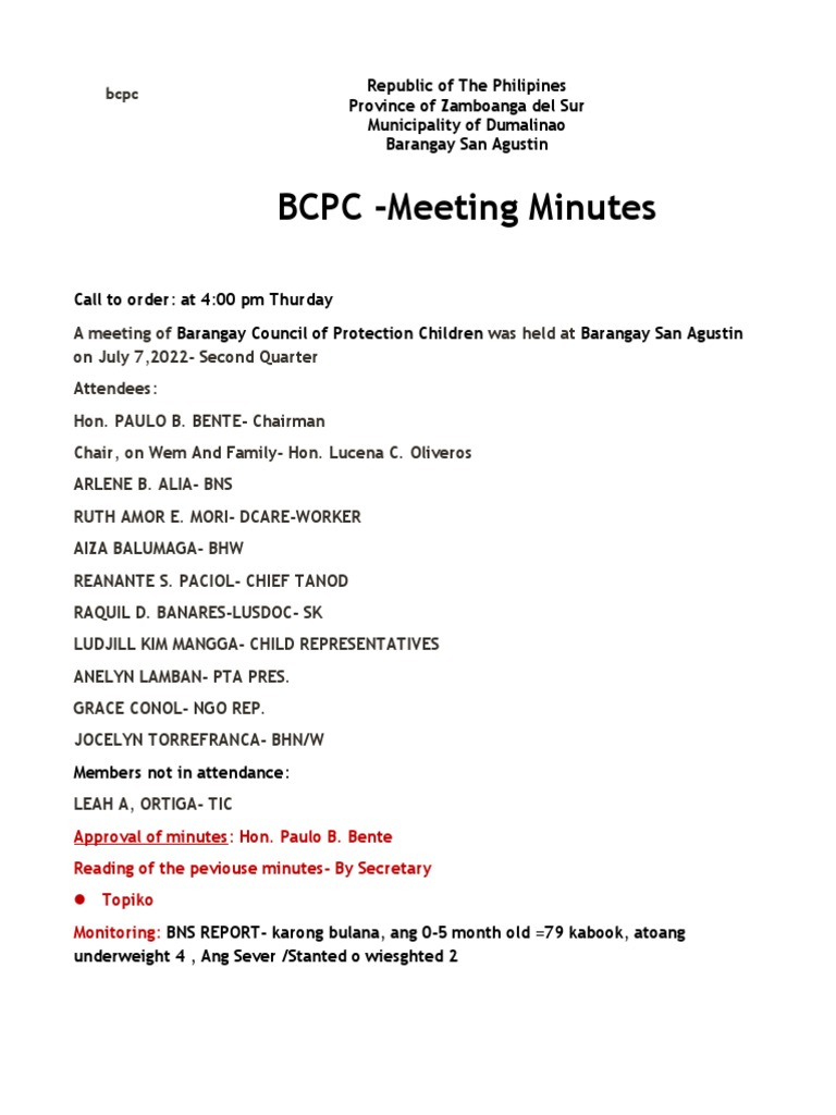 BCPC Meeting Minutes - July 2022 | PDF