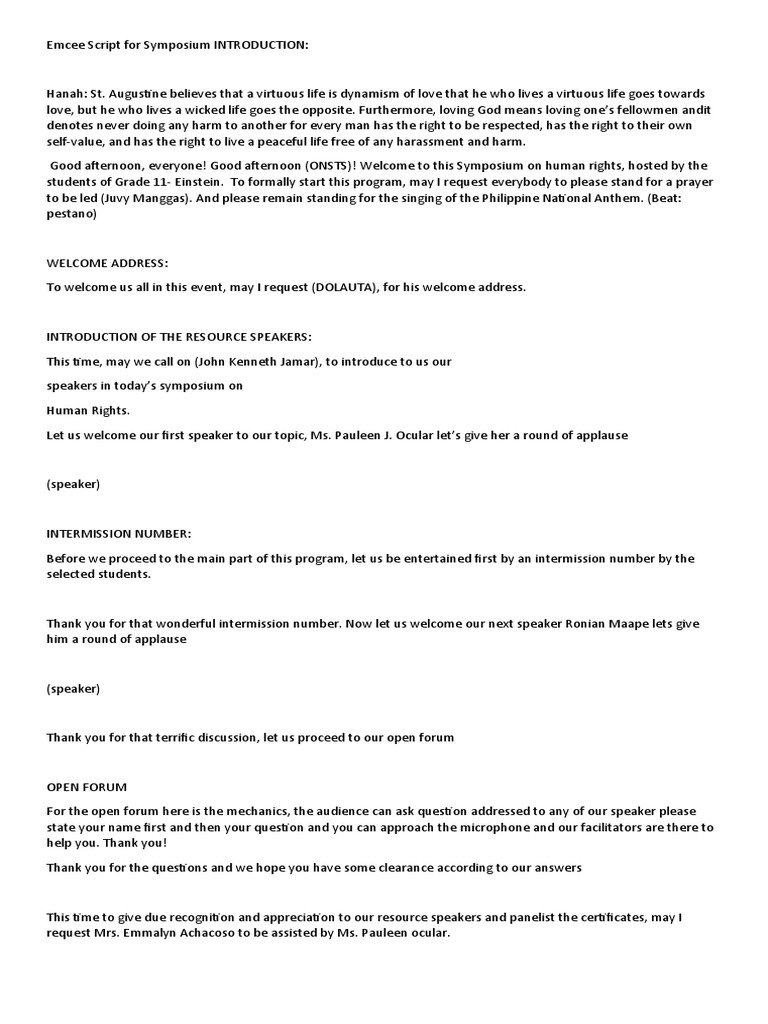Emcee Script For Symposium INTRODUCTION | PDF