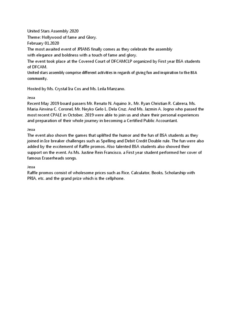 United Stars Assembly 2020 | PDF