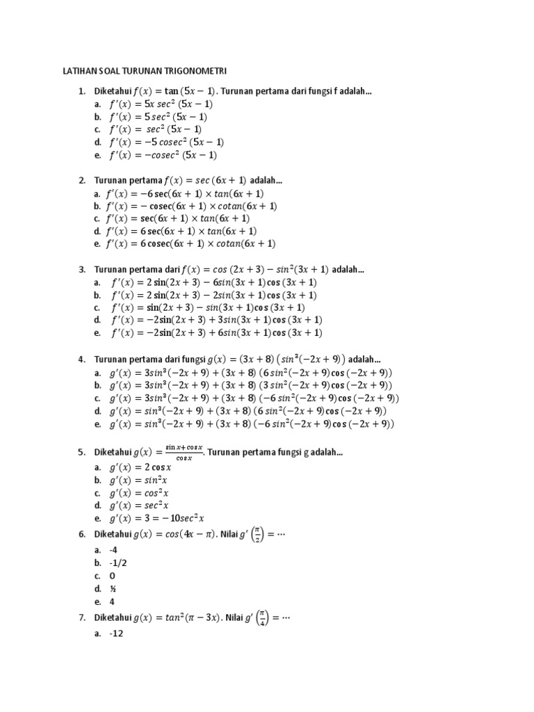 Latihan Soal Turunan Trigonometri | PDF