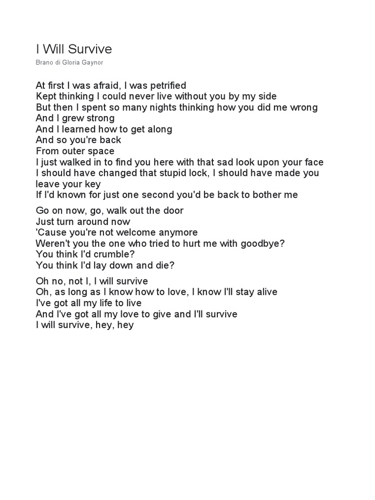 I Will Survive - Gloria Gaynor's iconic anthem of resilience | PDF