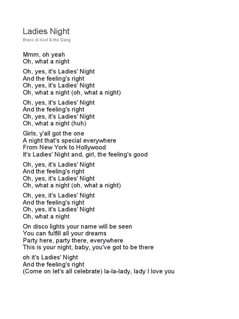 Kool & the Gang Ladies Night Song Lyrics | PDF
