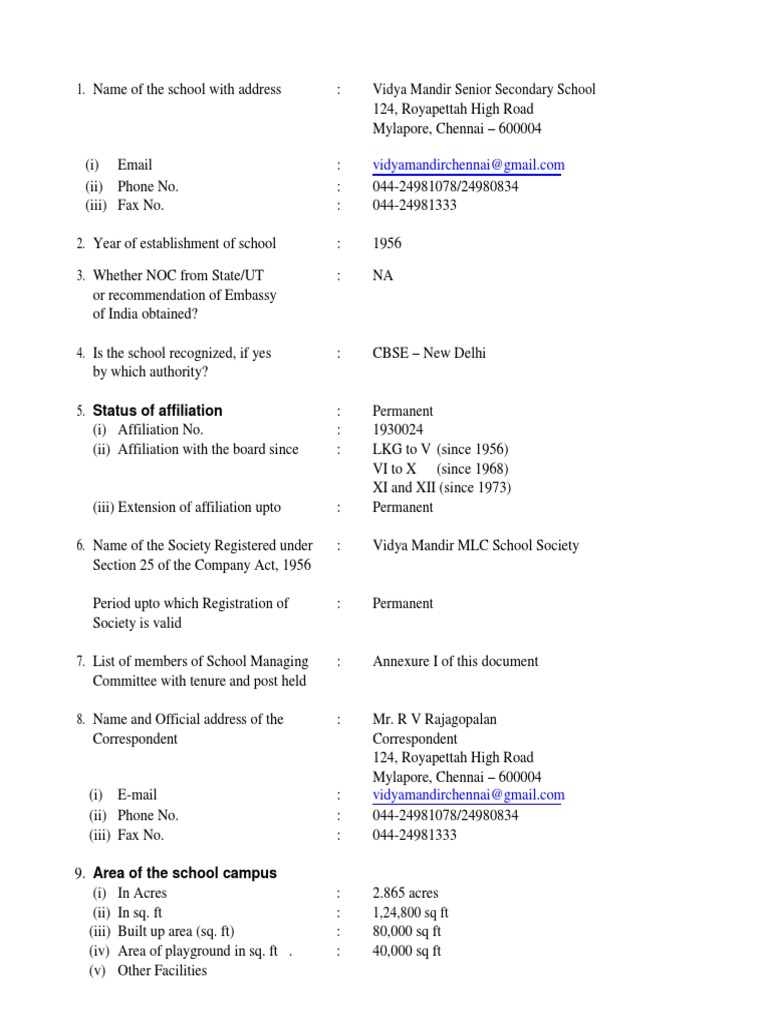 Vidya Mandir School Overview and Details | PDF