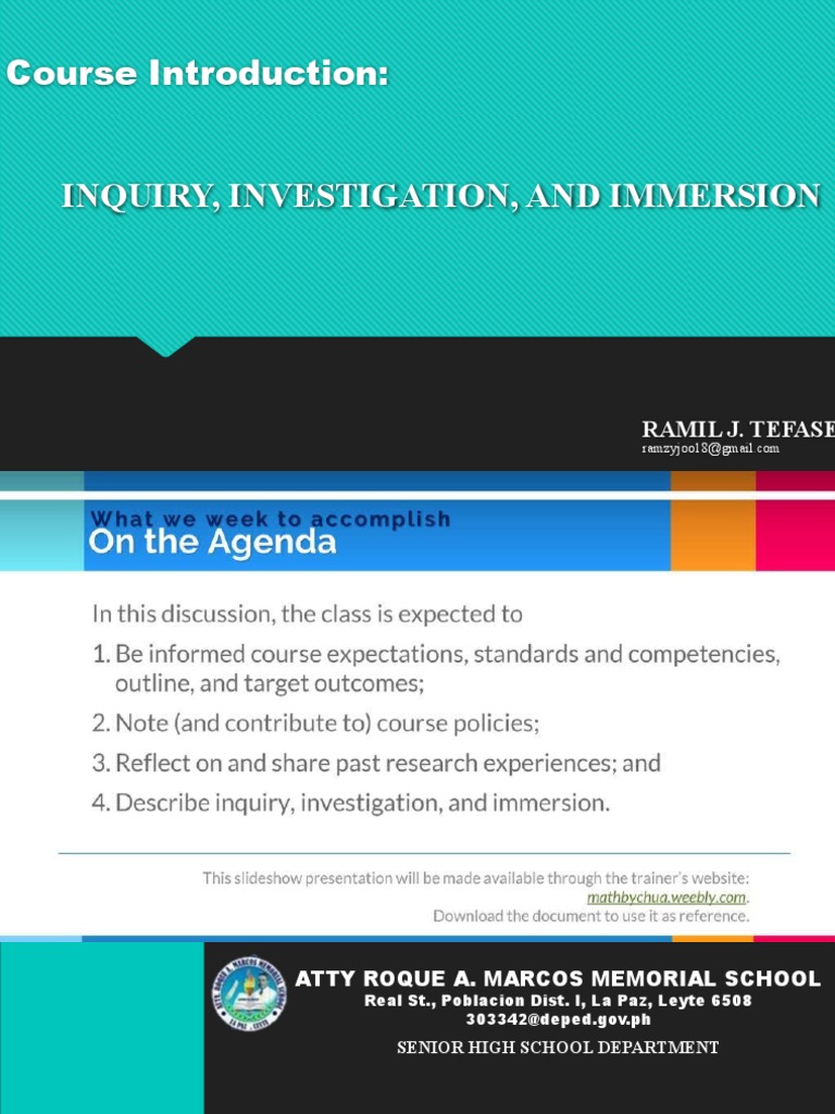 Intro Inquiry, Investigation, and Immersion | PDF | Self-Improvement