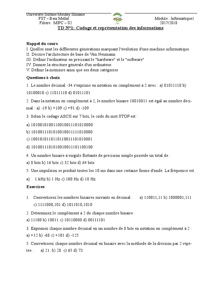 Codage et Représentation Informatique | PDF | Informatique | Mathématiques