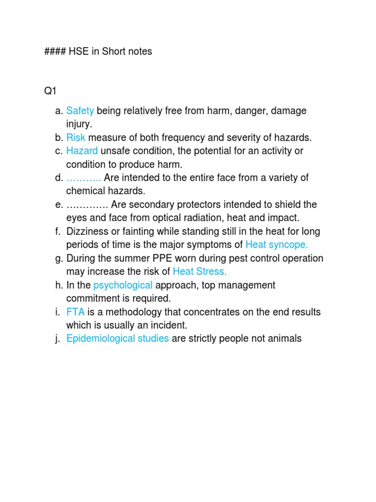 HSE in Short Notes | PDF | Fires | Hazards