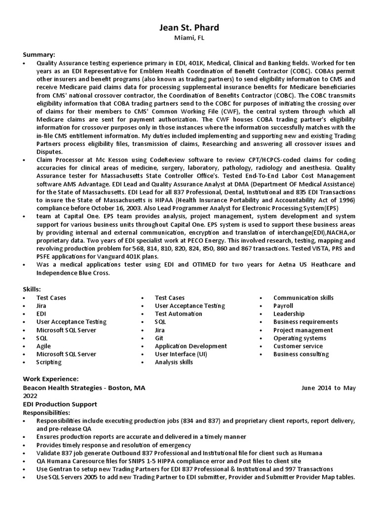 Jean ST Phard - Senior IT Analyst | PDF | Electronic Data Interchange ...