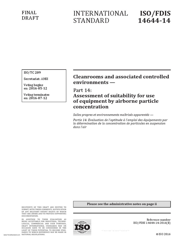 Iso/fdis 14644-14 | PDF | International Organization For Standardization