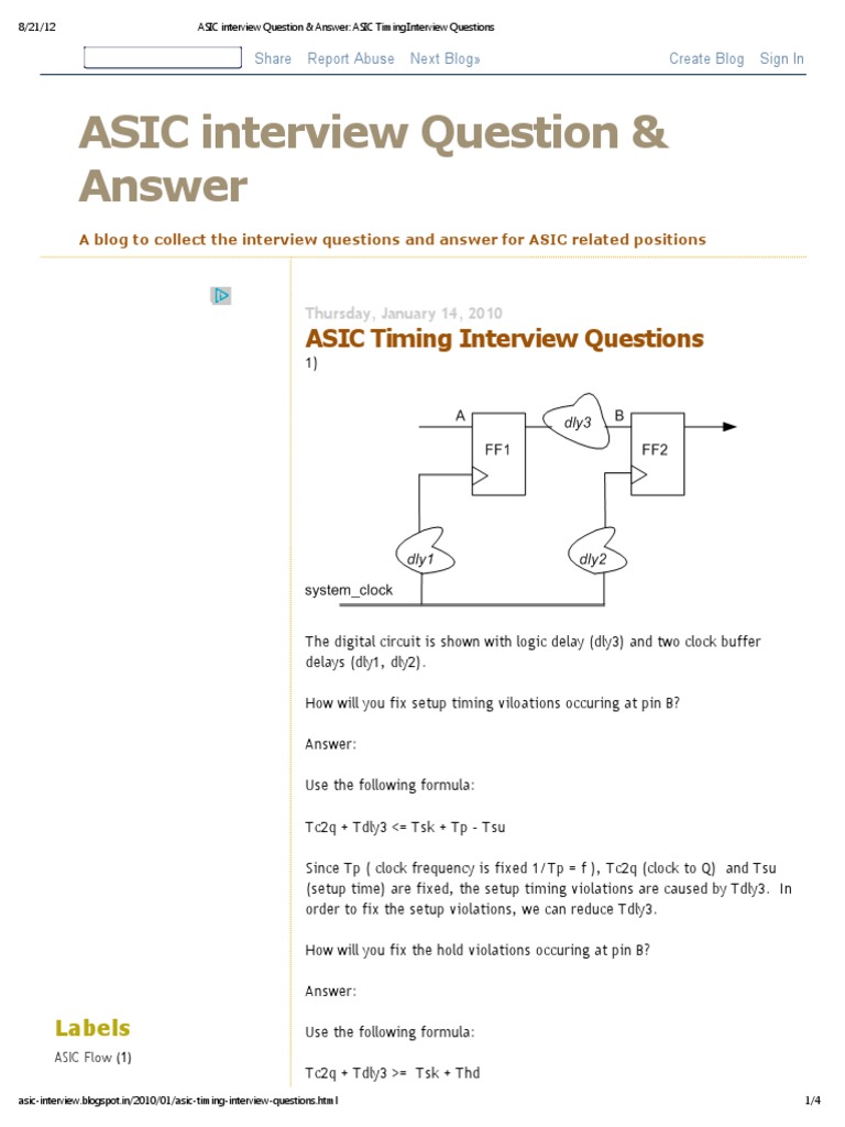 ASIC Interview Question & Answer - ASIC Timing Interview Questions | PDF | Logic Gate | Digital ...