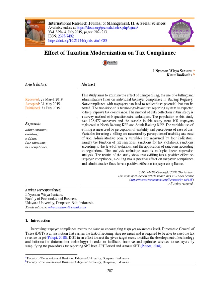 Effect of Taxation Modernization On Tax Compliance: International ...
