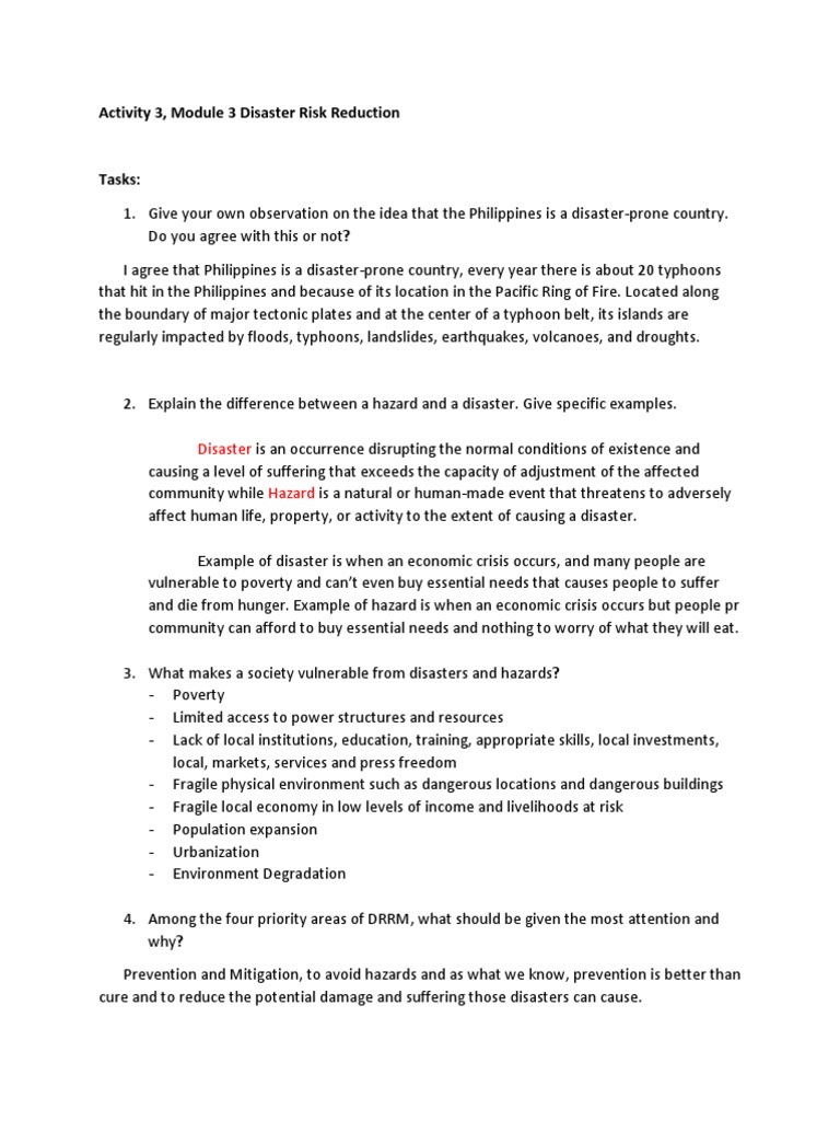 Activity 3, Module Disaster Risk Reduction | PDF | Natural Disasters ...