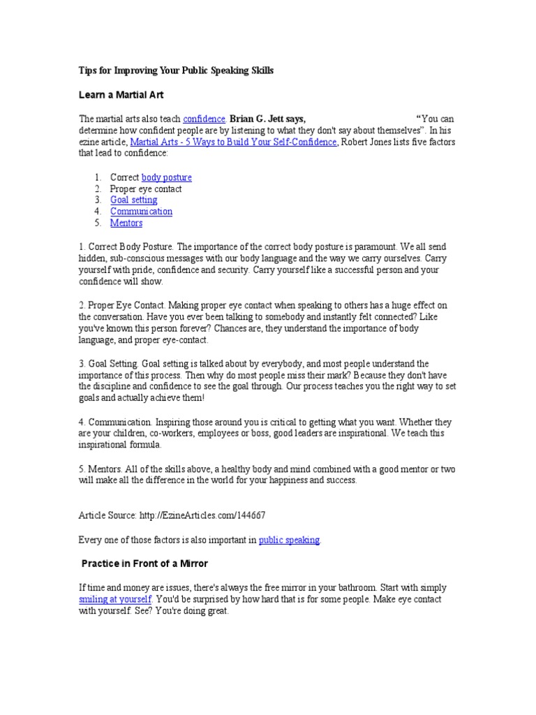 Improve Public Speaking with Martial Arts and Mirror Practice | PDF ...
