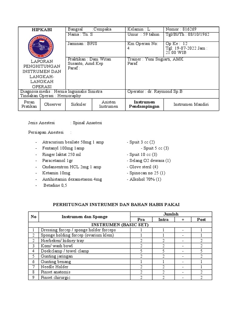 Laporan Operasi Hernioraphy | PDF