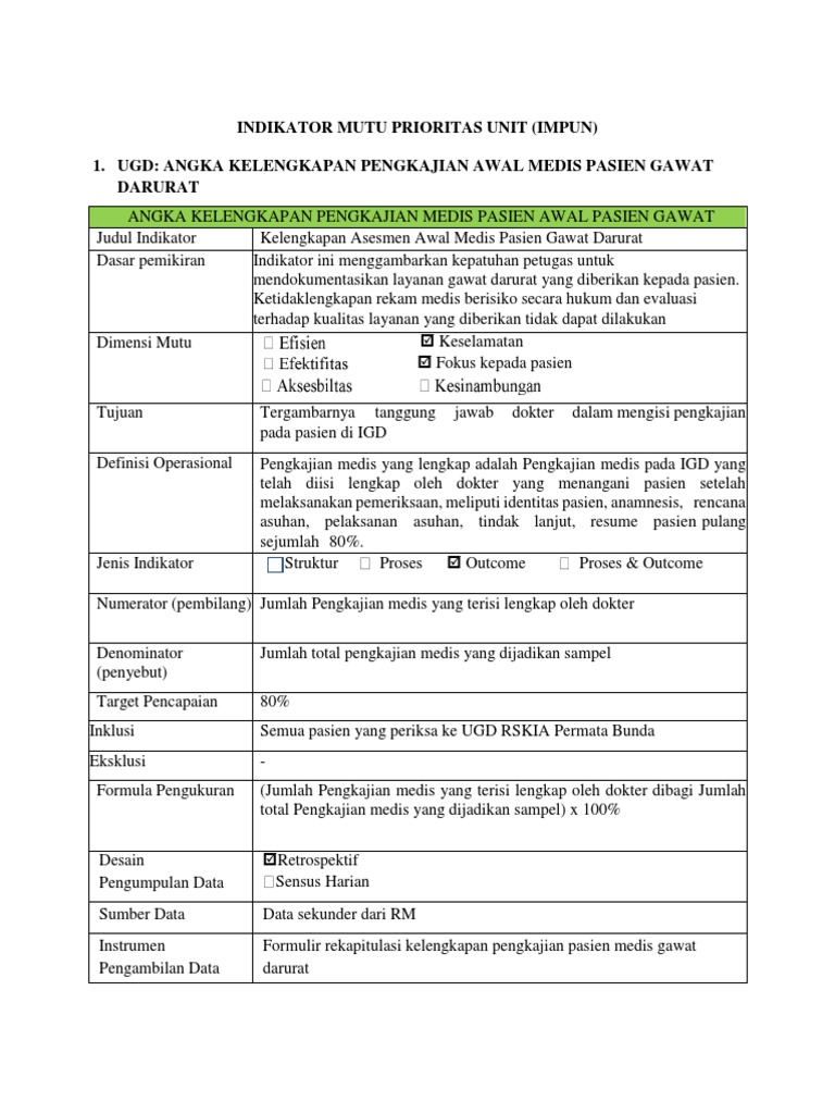 Indikator Mutu Layanan Kesehatan IGD | PDF