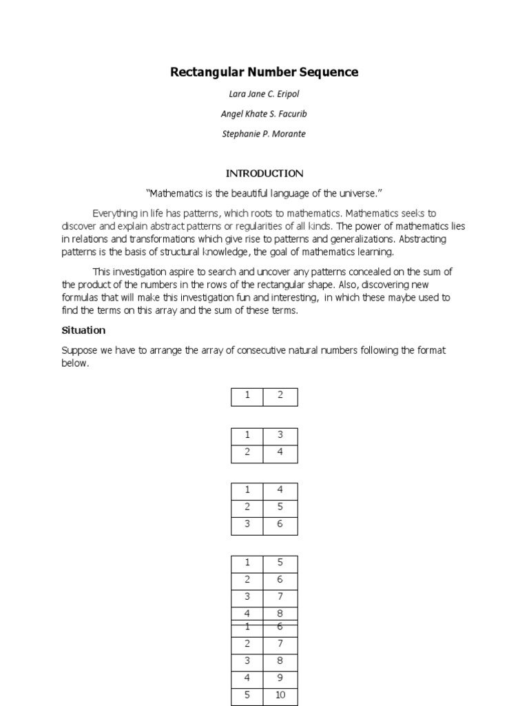 Mathematical Investigation Rectangular Number Sequence Pdf Rectangle Numbers