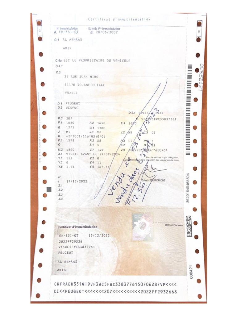 Certificat D'immatriculation | PDF