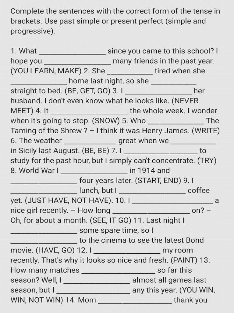 B1 Simple Past, Present Perfect Simple and Progre | PDF