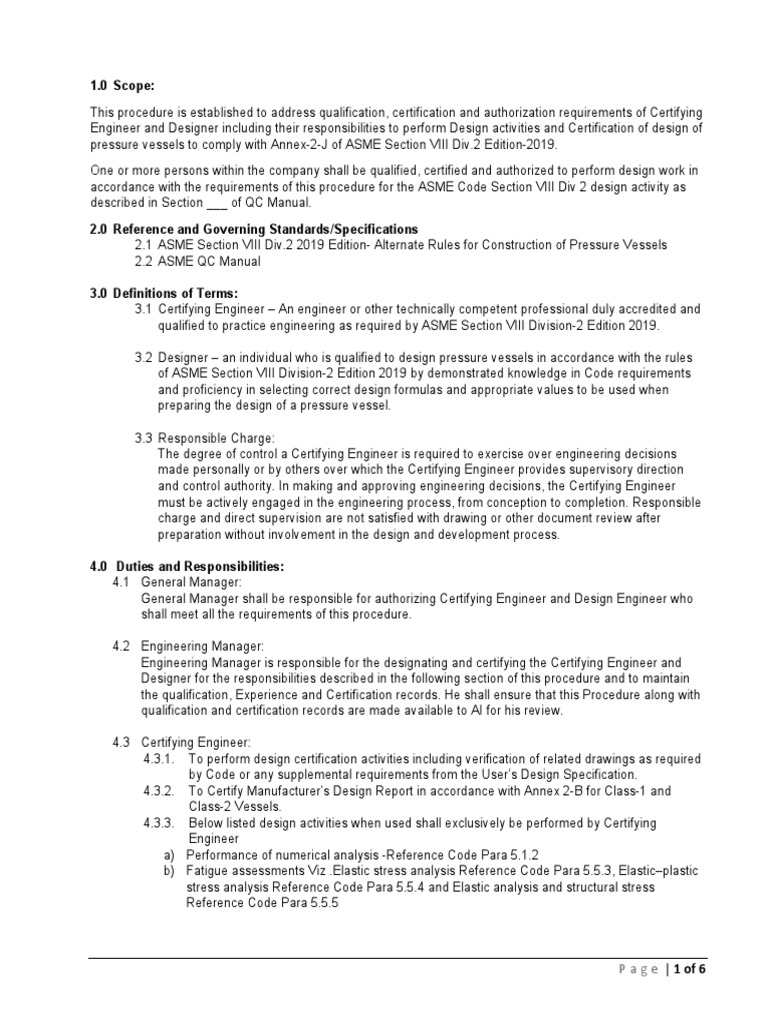 Procedure For Certification of Design Personnel | PDF | Engineer ...