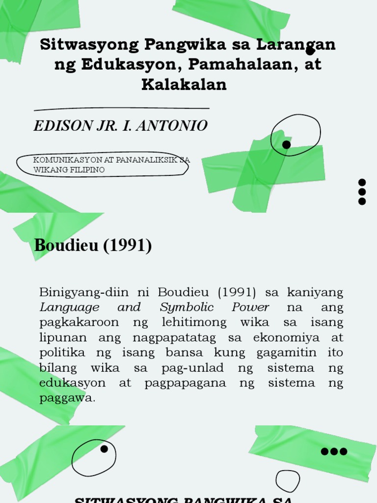Sitwasyong Pangwika Sa Larangan NG Edukasyon, Pamahalaan, at Kalakalan ...
