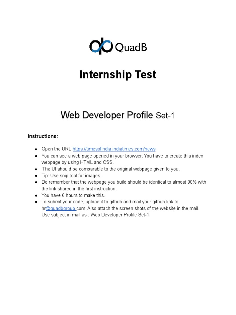 QuadB Web Developer Profile Set 1 | PDF