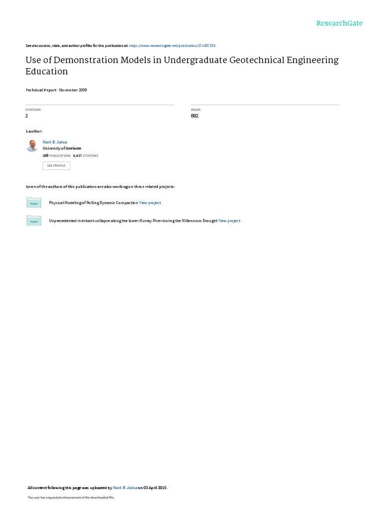Use of Demonstration Models in Undergraduate Geotechnical Engineering ...
