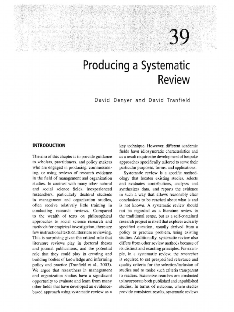 Denyer and Tranfield 2009 - Producing A Systematic Review | PDF ...