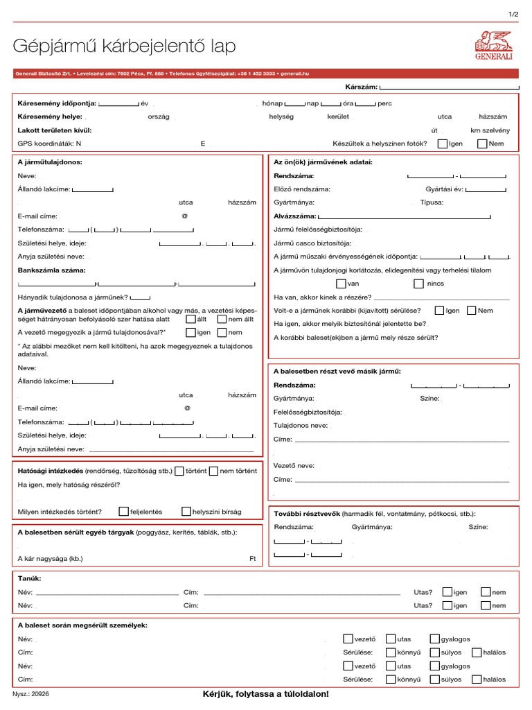 Gépjármű Kárbejelentő Lap - pdfKINAI | PDF