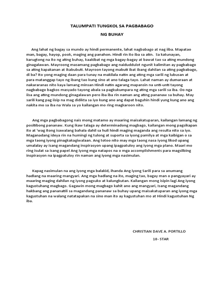 Talumpati Tungkol Sa Pagbabago | PDF