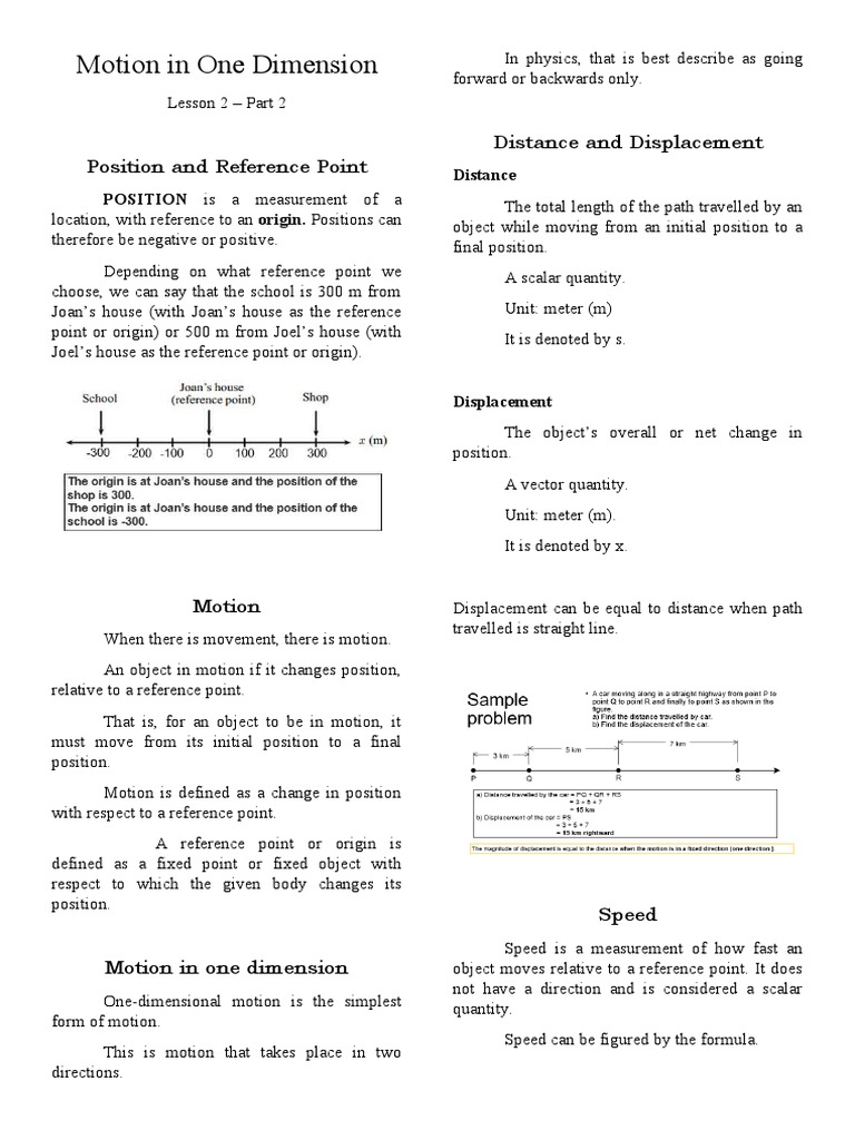 Understanding Motion in One Dimension | PDF | Speed | Velocity