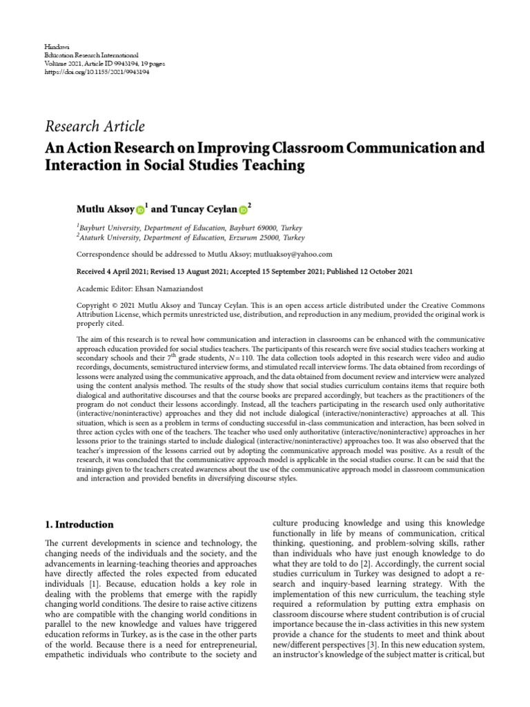 An Action Research On Improving Classroom Communic | PDF | Teachers ...