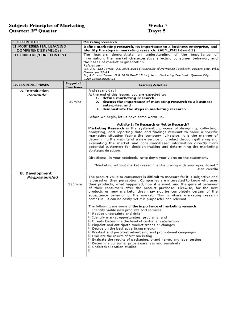 ABM-Principles-of-Marketing-3rd-Qtr-Week-7 (1) - Slac | PDF | Sampling ...