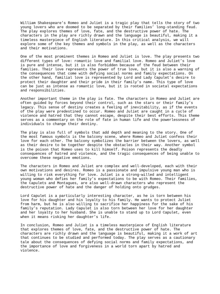 Romeo and Juliet: Themes & Symbols Analysis | PDF | Romeo And Juliet ...