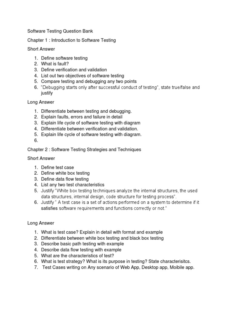QB SW Testing | PDF | Software Testing | Agile Software Development QB SW Testing | PDF | Software Testing | Agile Software Development