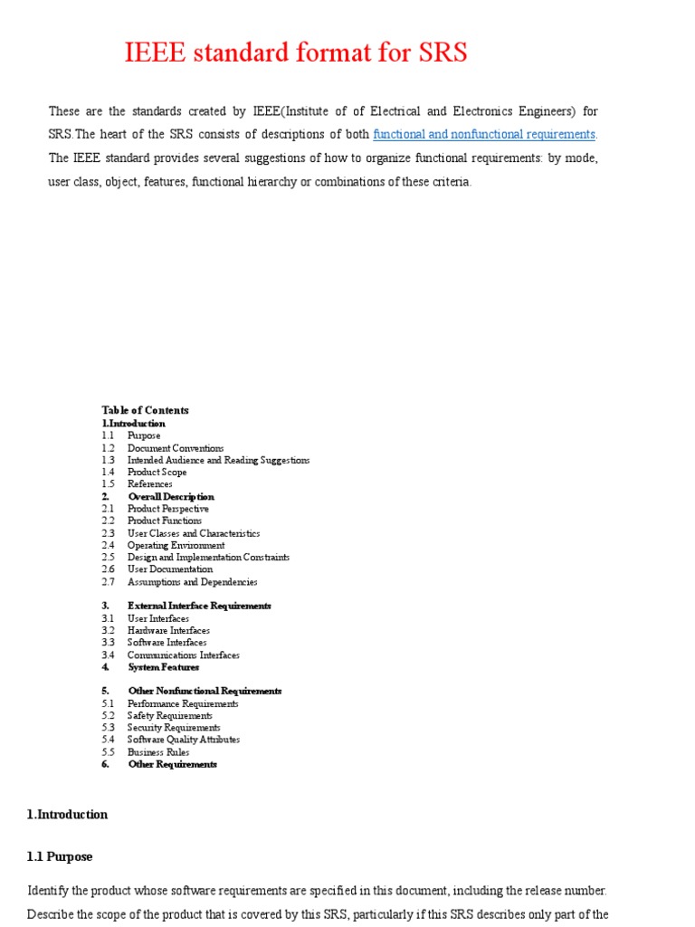 IEEE SRS Format and Guidelines | PDF | Software | System