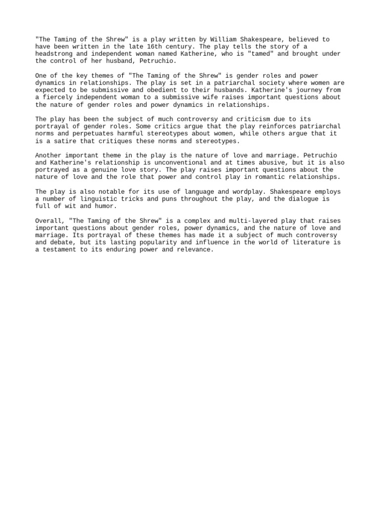 The Taming of The Shrew - Critical Analysis | PDF