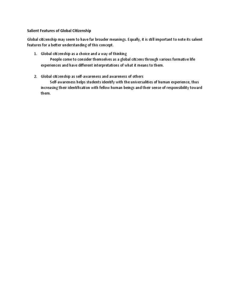 Salient Features of Global Citizenship | PDF