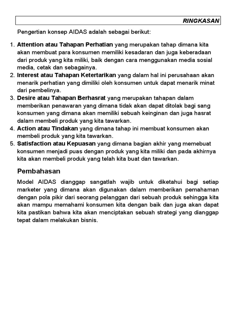 Pengertian Konsep AIDAS Adalah Sebagai Berikut | PDF | Bisnis